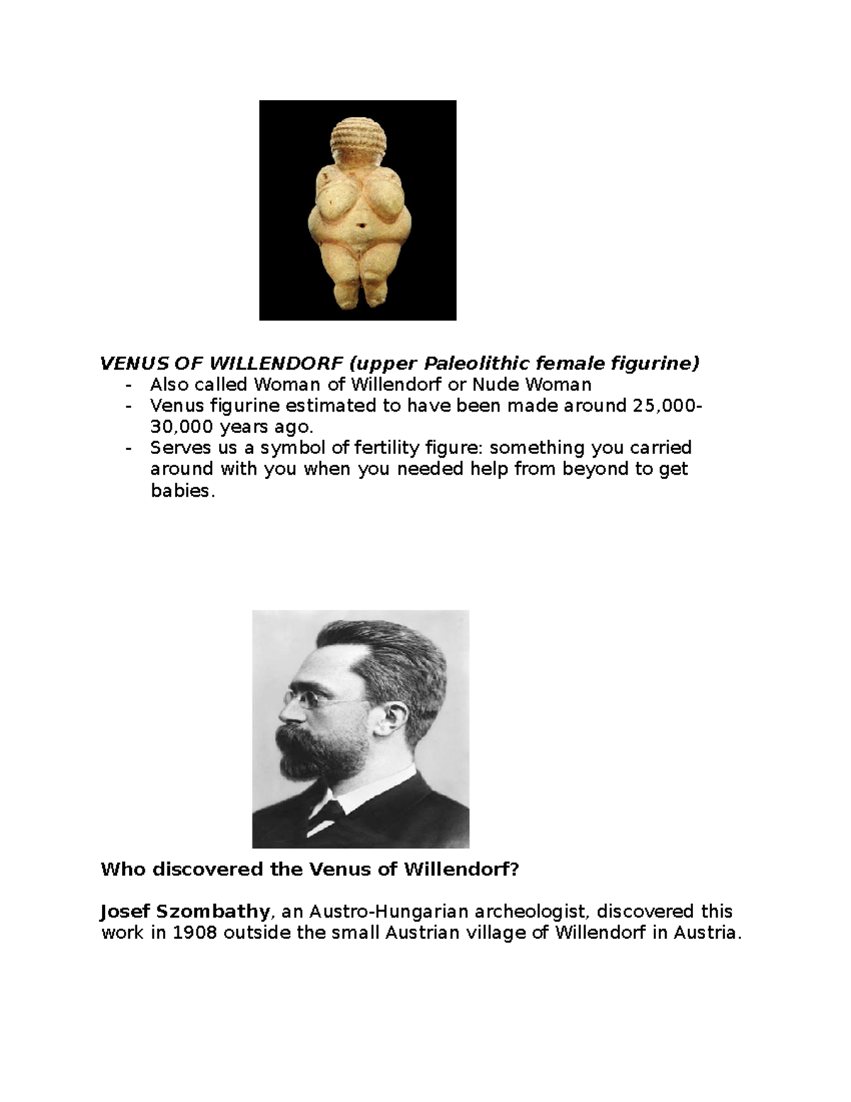 Venus OF Willendorf - summary of pre historic art - VENUS OF WILLENDORF ...