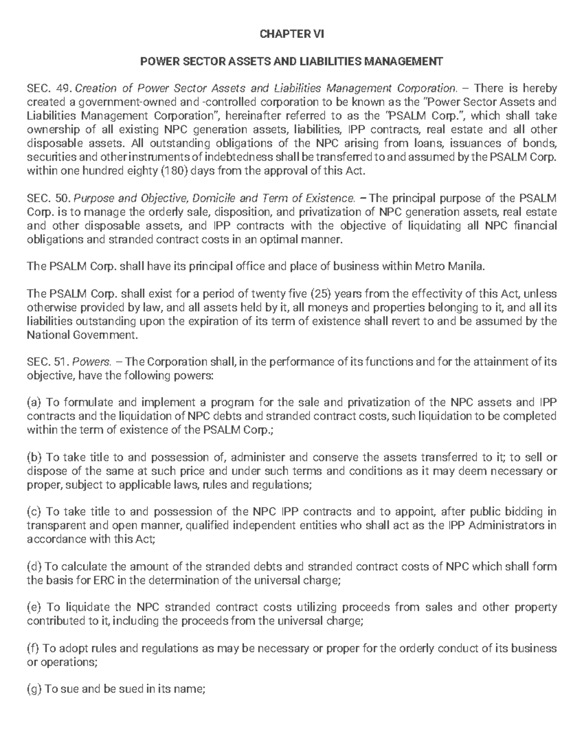Chapter VI - CHAPTER VI POWER SECTOR ASSETS AND LIABILITIES MANAGEMENT ...