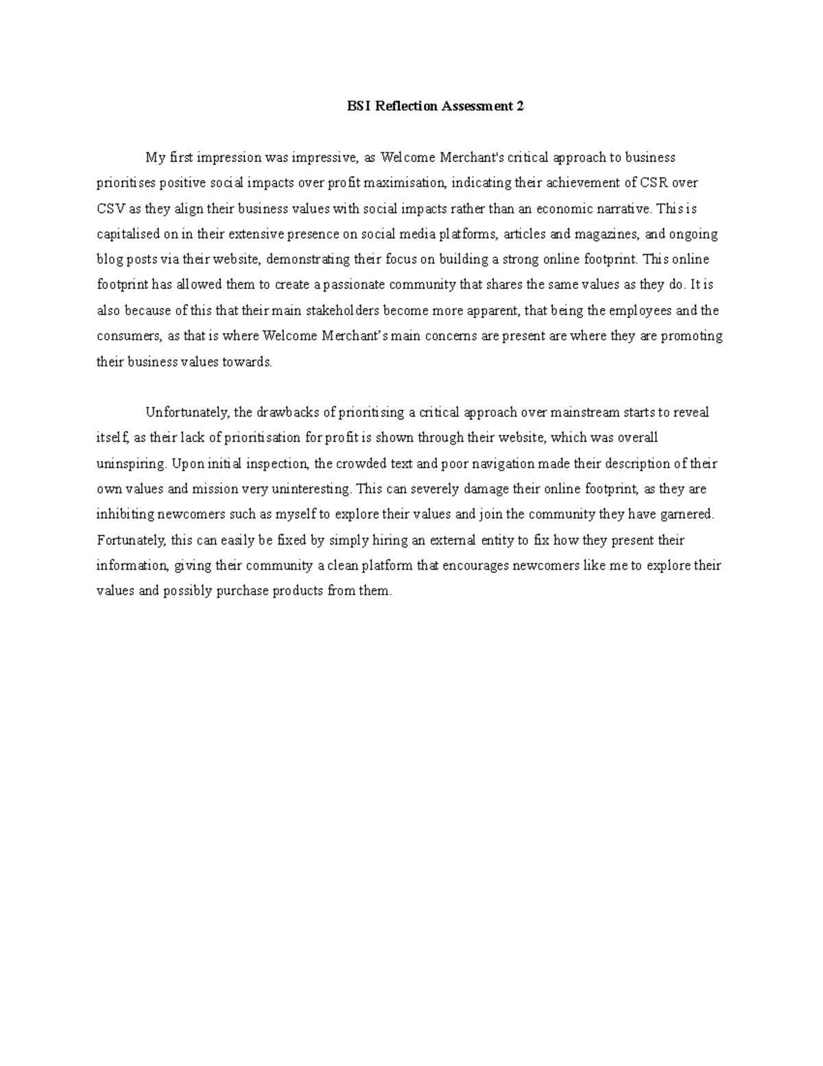 BSI Reflection #2 Assessment 2 - This is capitalised on in their ...