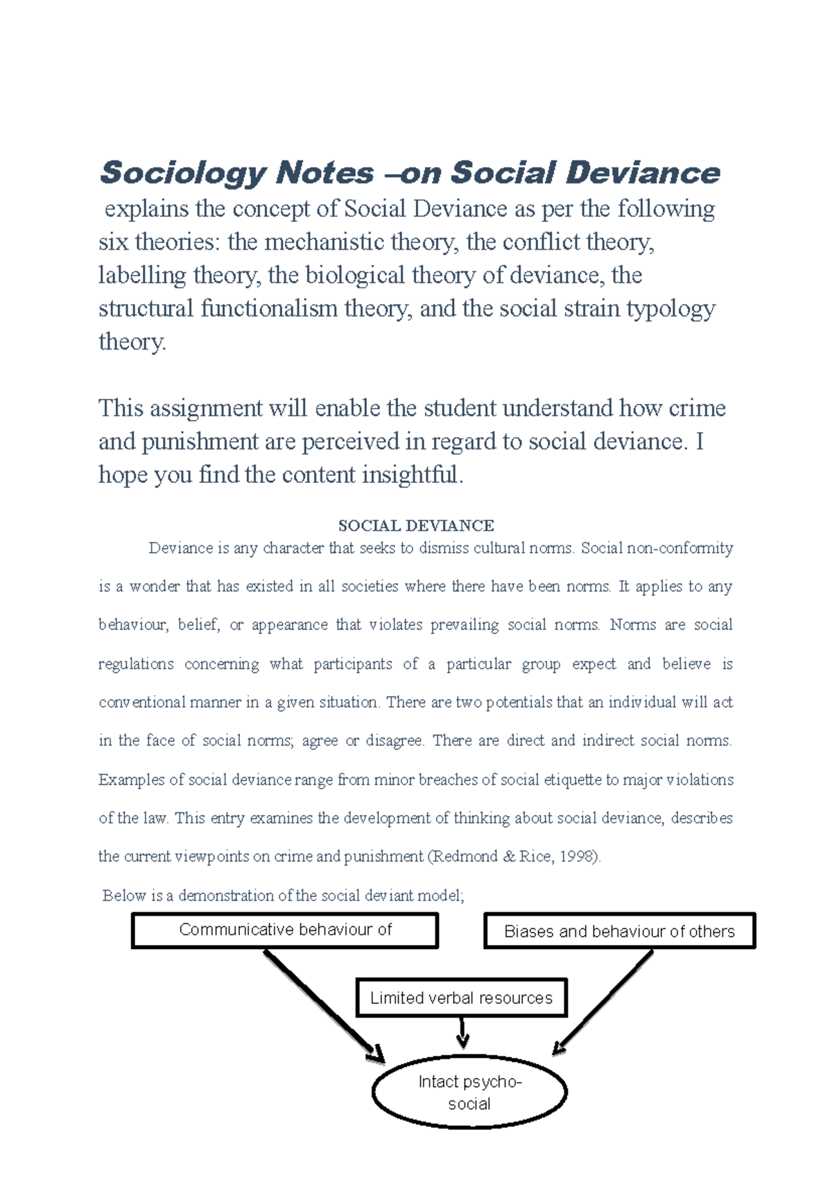 6sociology-social-deviance - Sociology Notes –on Social Deviance ...