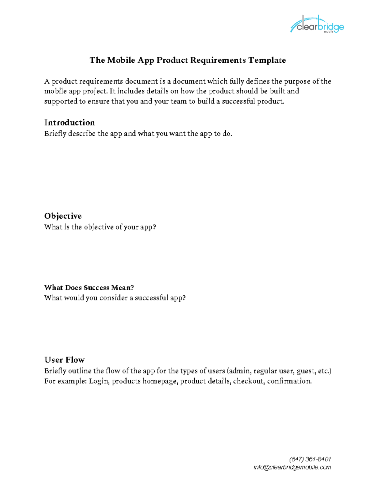 The Mobile App Product Requirements Template 2018 - The Mobile App ...