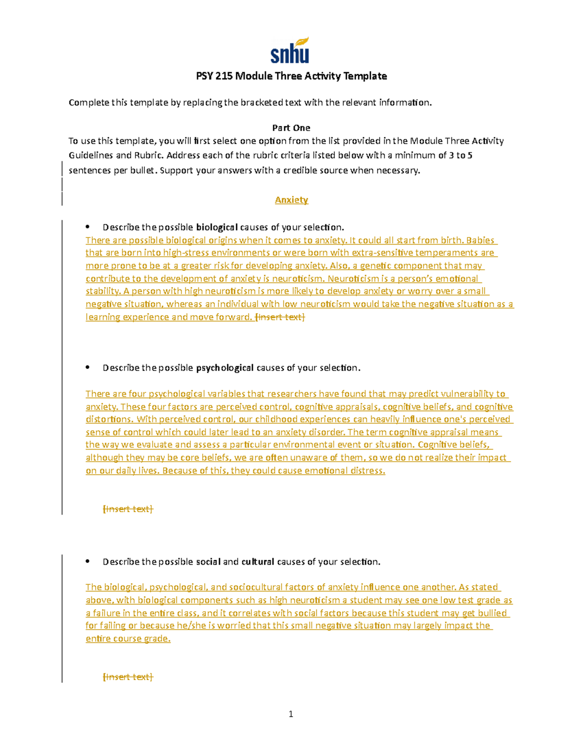 PSY 215 Module Three Activity Template - PSY 215 Module Three Activity ...
