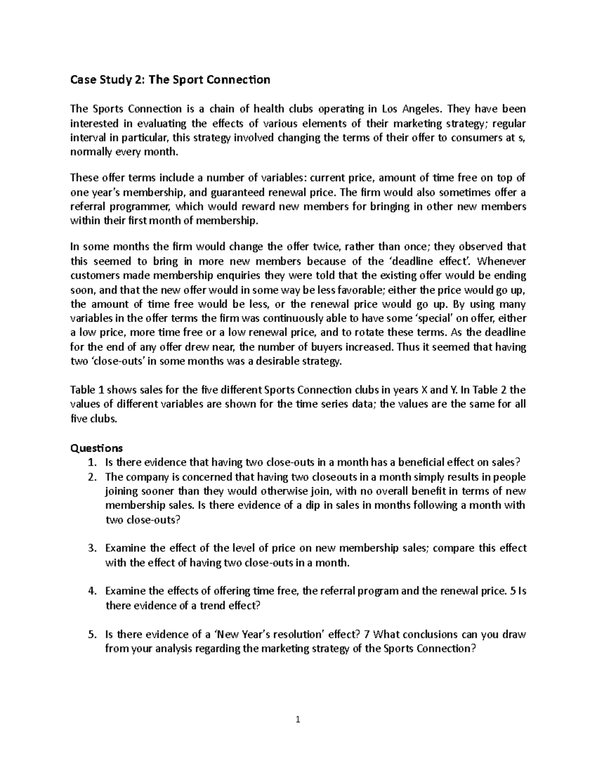 Sport Connection case study - Case Study 2: The Sport Connection The ...