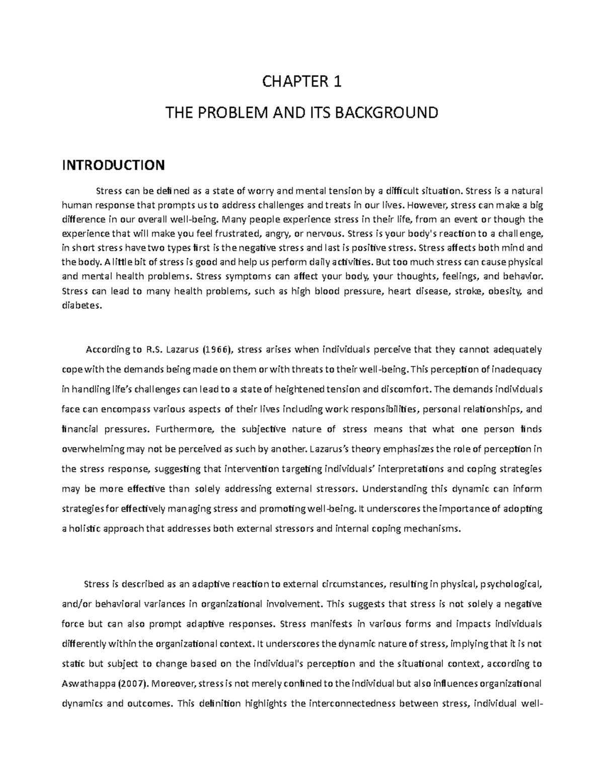 Chapter 1 PDF - fun - CHAPTER 1 THE PROBLEM AND ITS BACKGROUND INTRODUCTION Stress can be ...