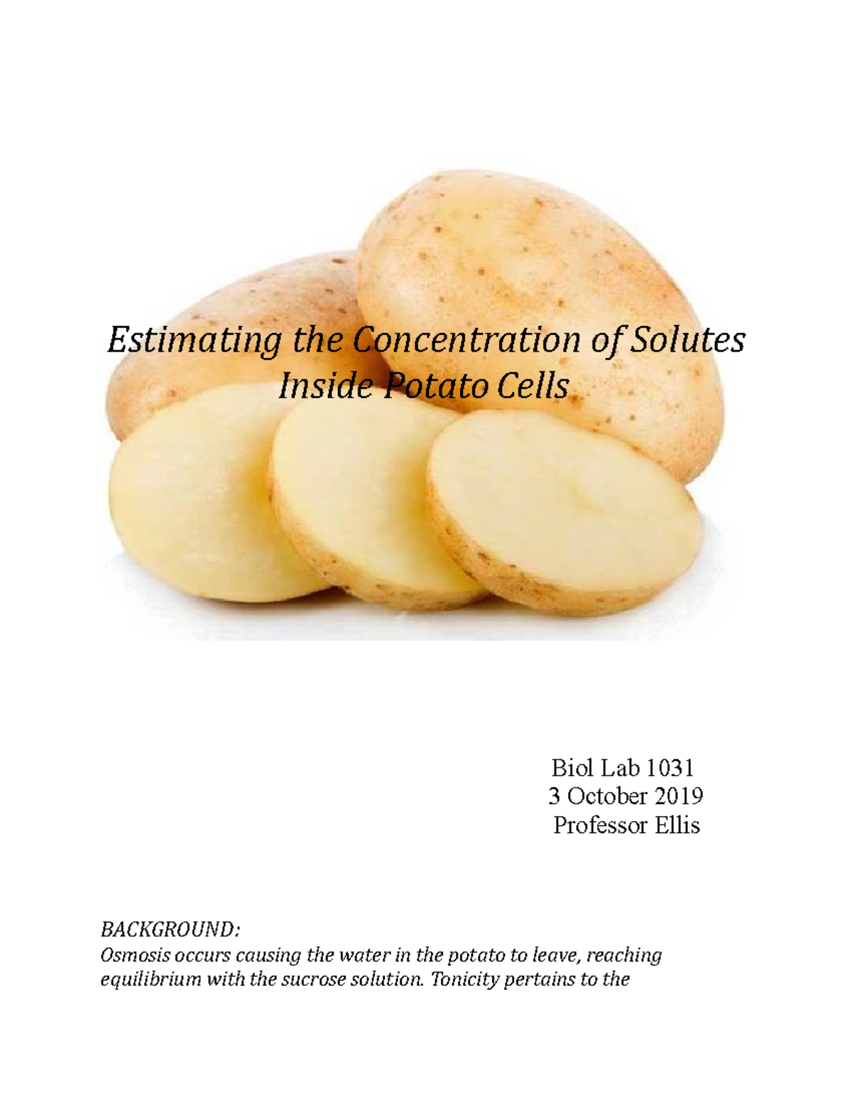 Potato Lab Report - Estimating the Concentration of Solutes Inside ...