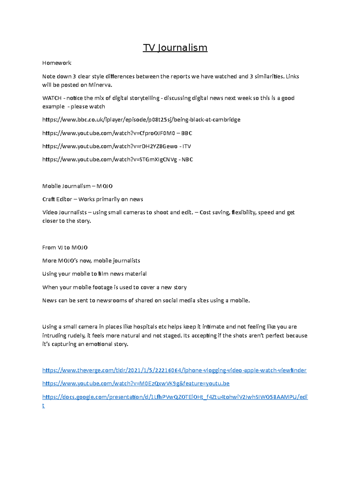 TV Journalism Notes - TV Journalism Homework Note down 3 clear style ...