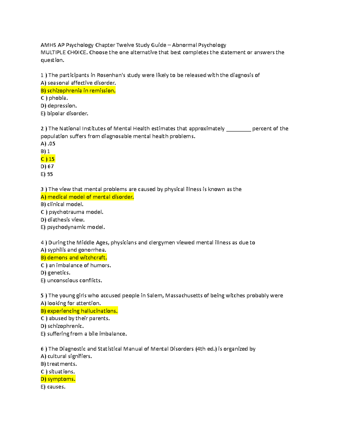 Copy Of Chapter 12 Study Guide - Amhs Ap Psychology Chapter Twelve