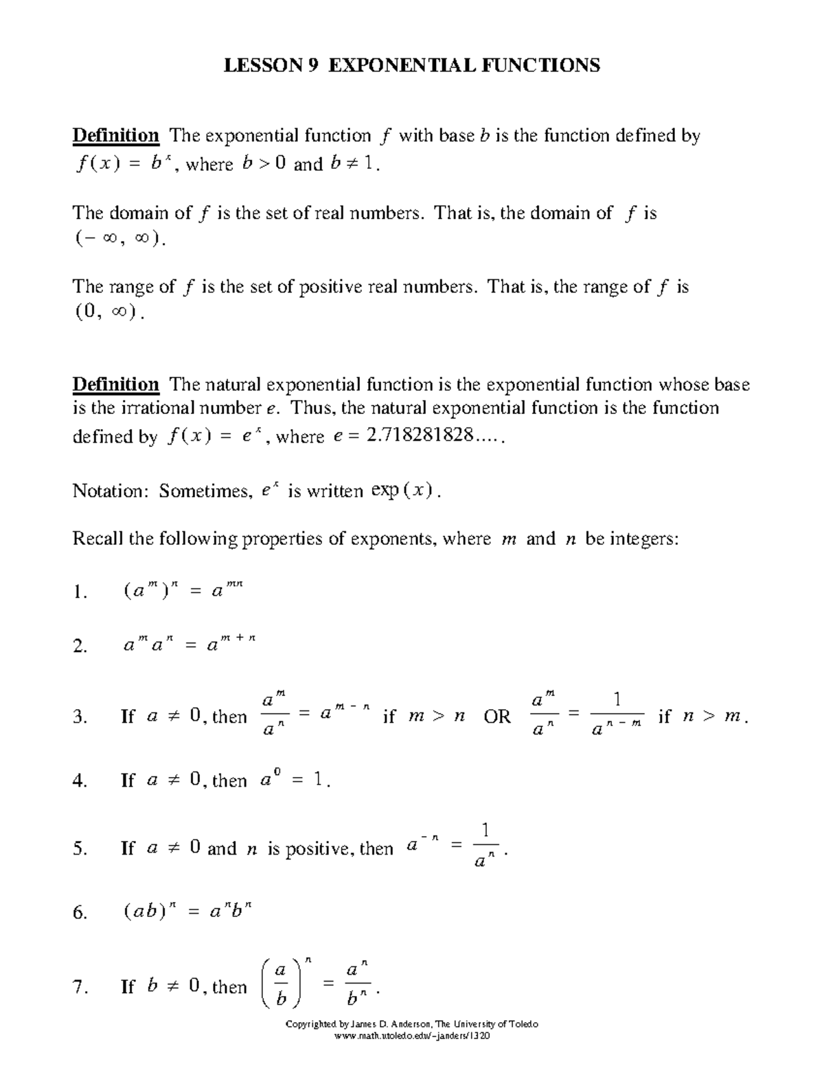 Lesson 9 - notes from lectures - Copyrighted by James D. Anderson, The ...