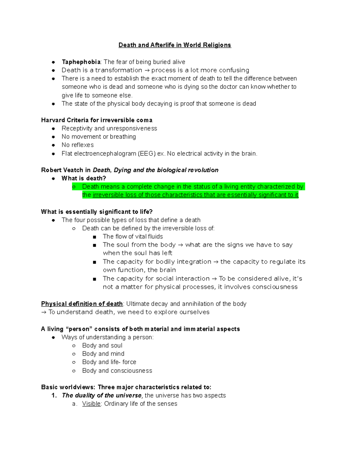 RELI2732B Death and After Life in World Religions - Death and Afterlife ...