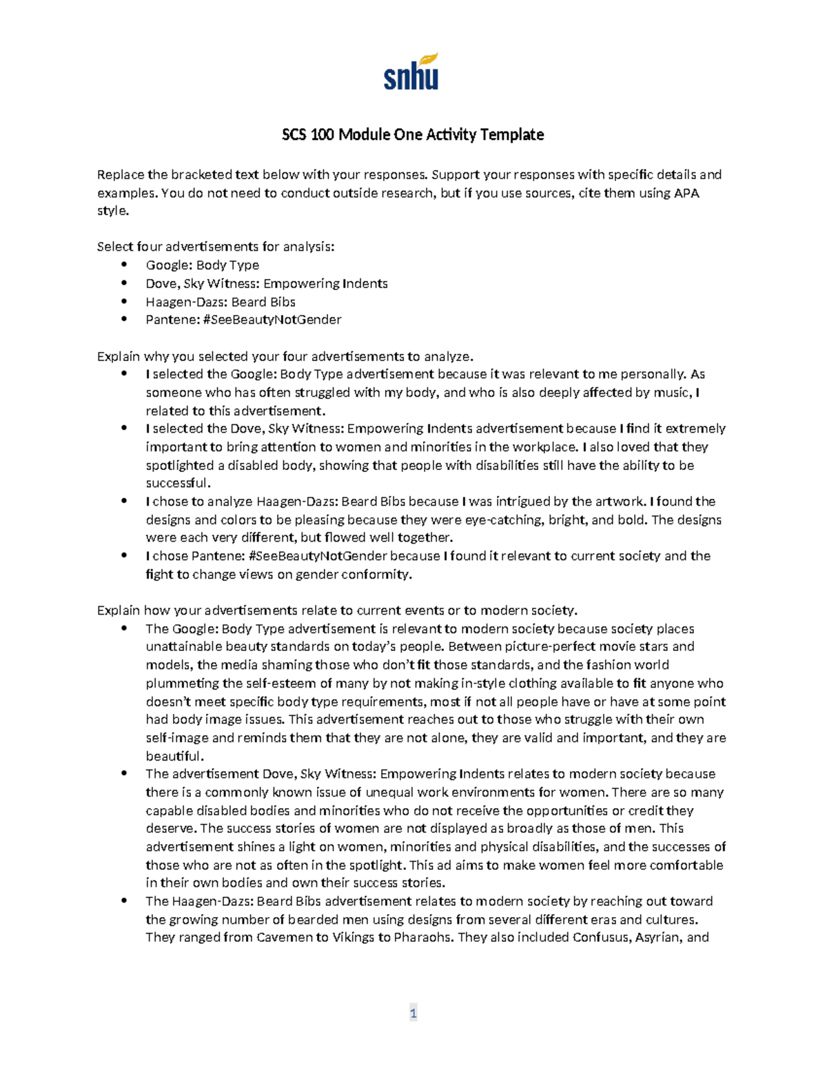 SCS 100 Module One Activity - Support your responses with specific ...