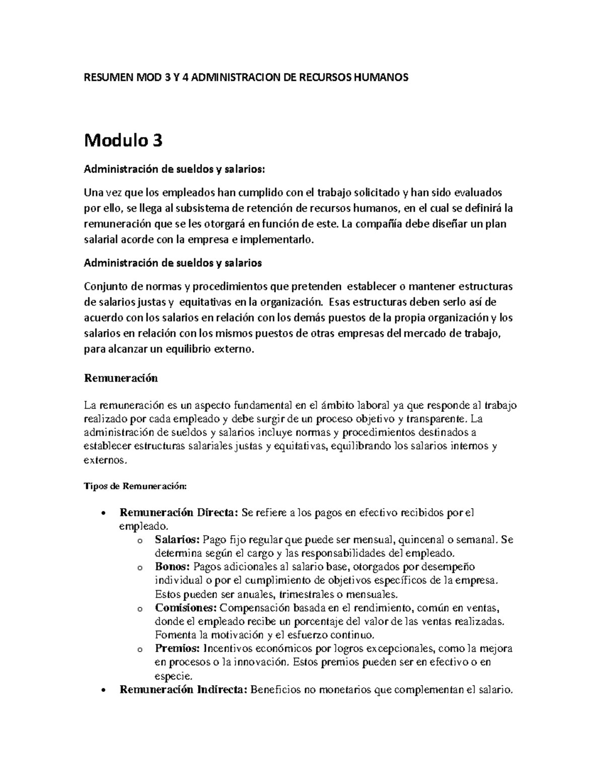 Resumen MOD 3 Y 4 Administracion DE Recursos Humanos - RESUMEN MOD 3 Y 4 ADMINISTRACION DE ...