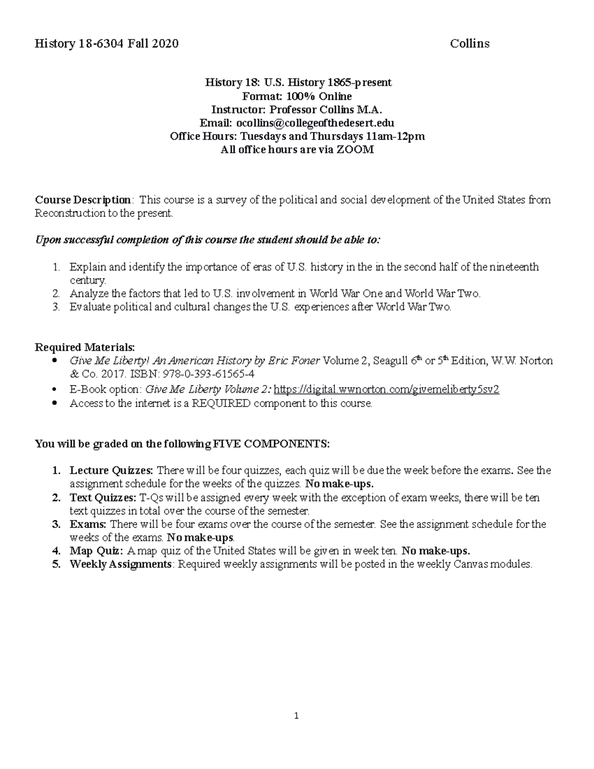 HIST 18- FA20 Online Course - History 18: U. History 1865-present ...