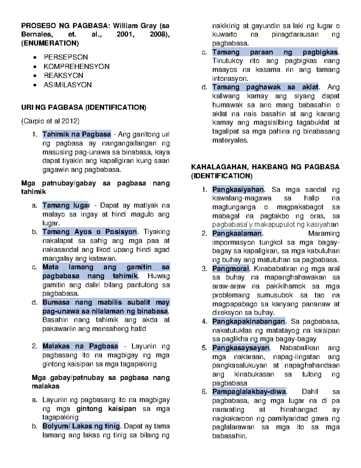 Fildis Midterms - ... - PROSESO NG PAGBASA: William Gray (sa Bernales ...