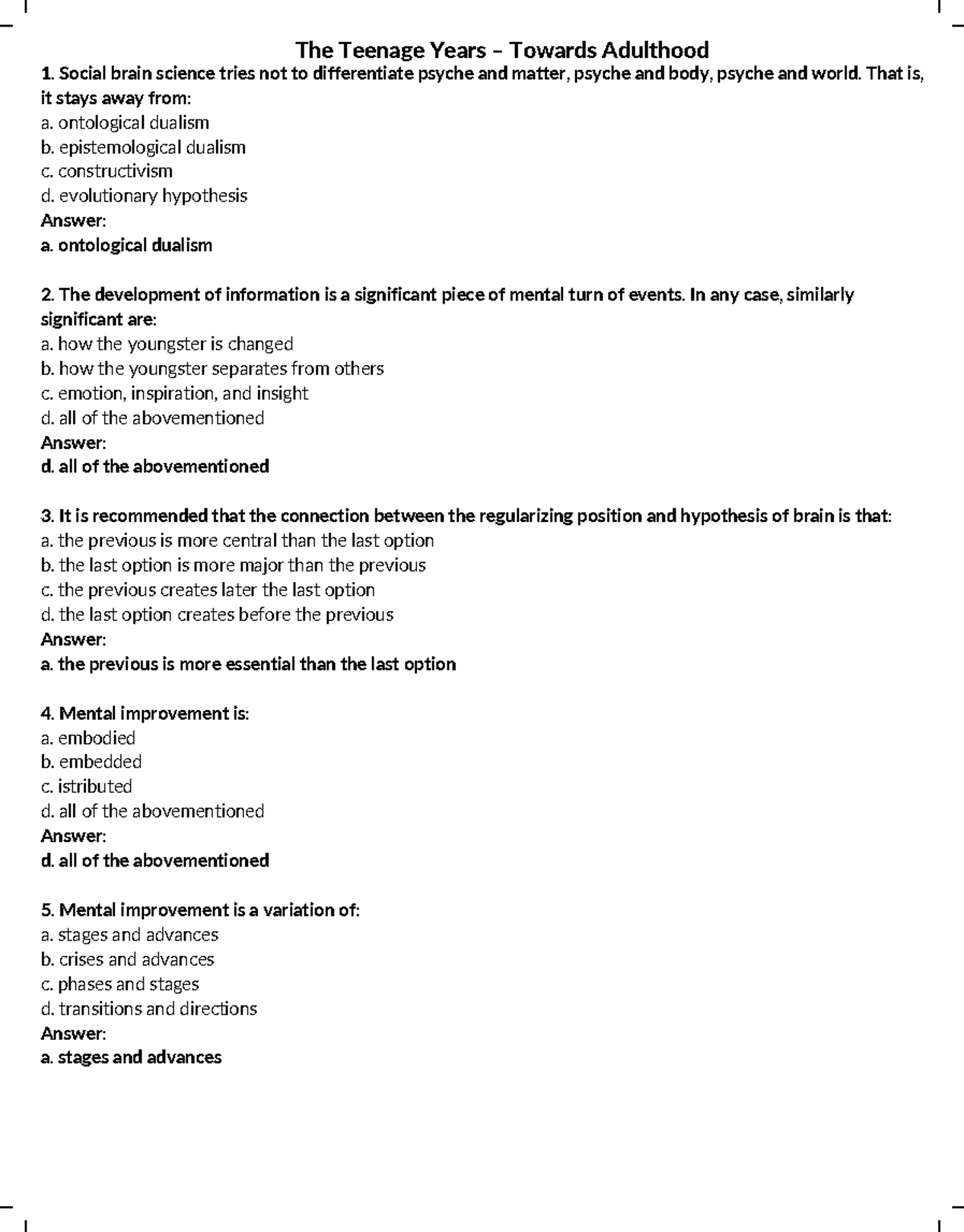 The Teenage Years – Towards Adulthood - Developmental Psychology ...