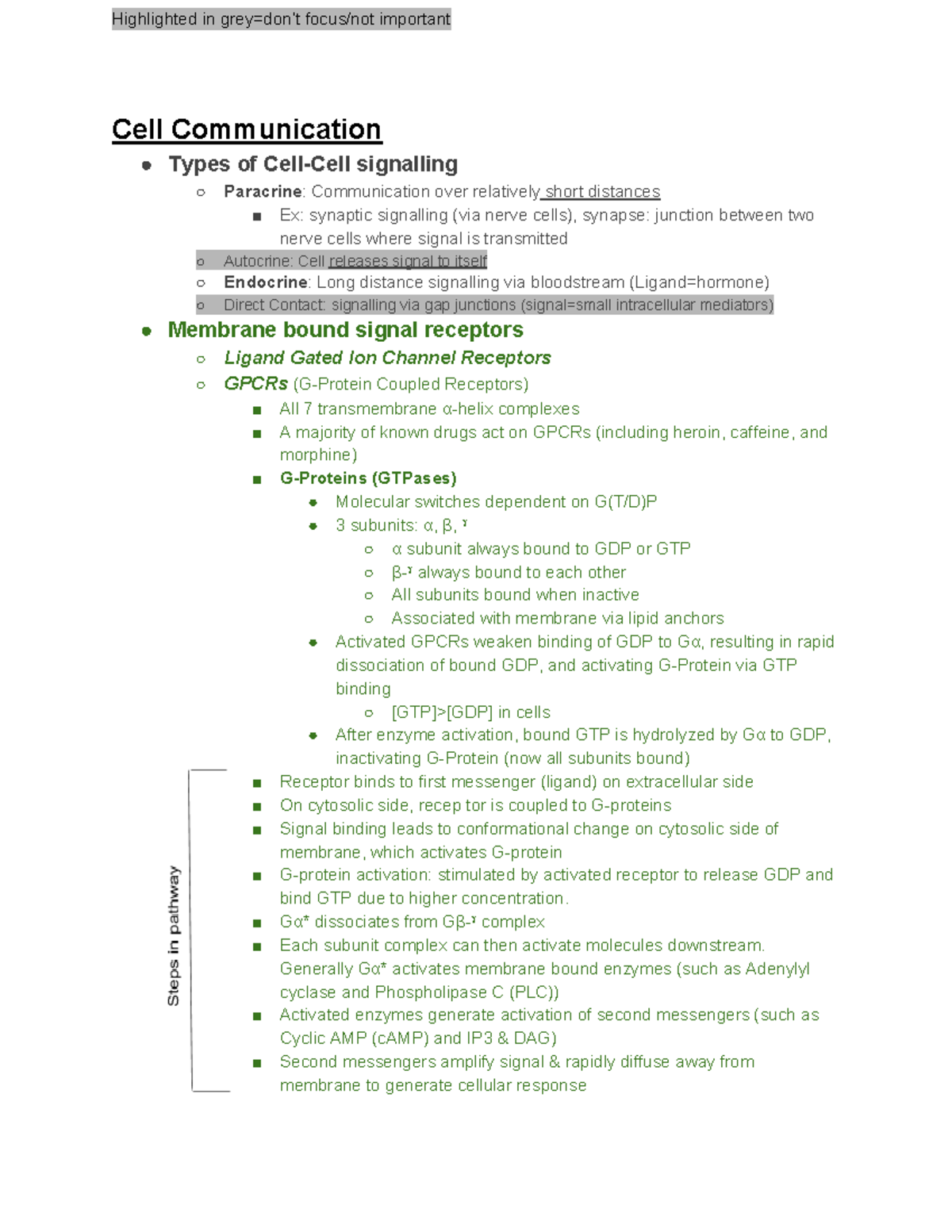 Cell Bio Unit 4 (Final) Study Notes - Highlighted in grey=don’t focus ...