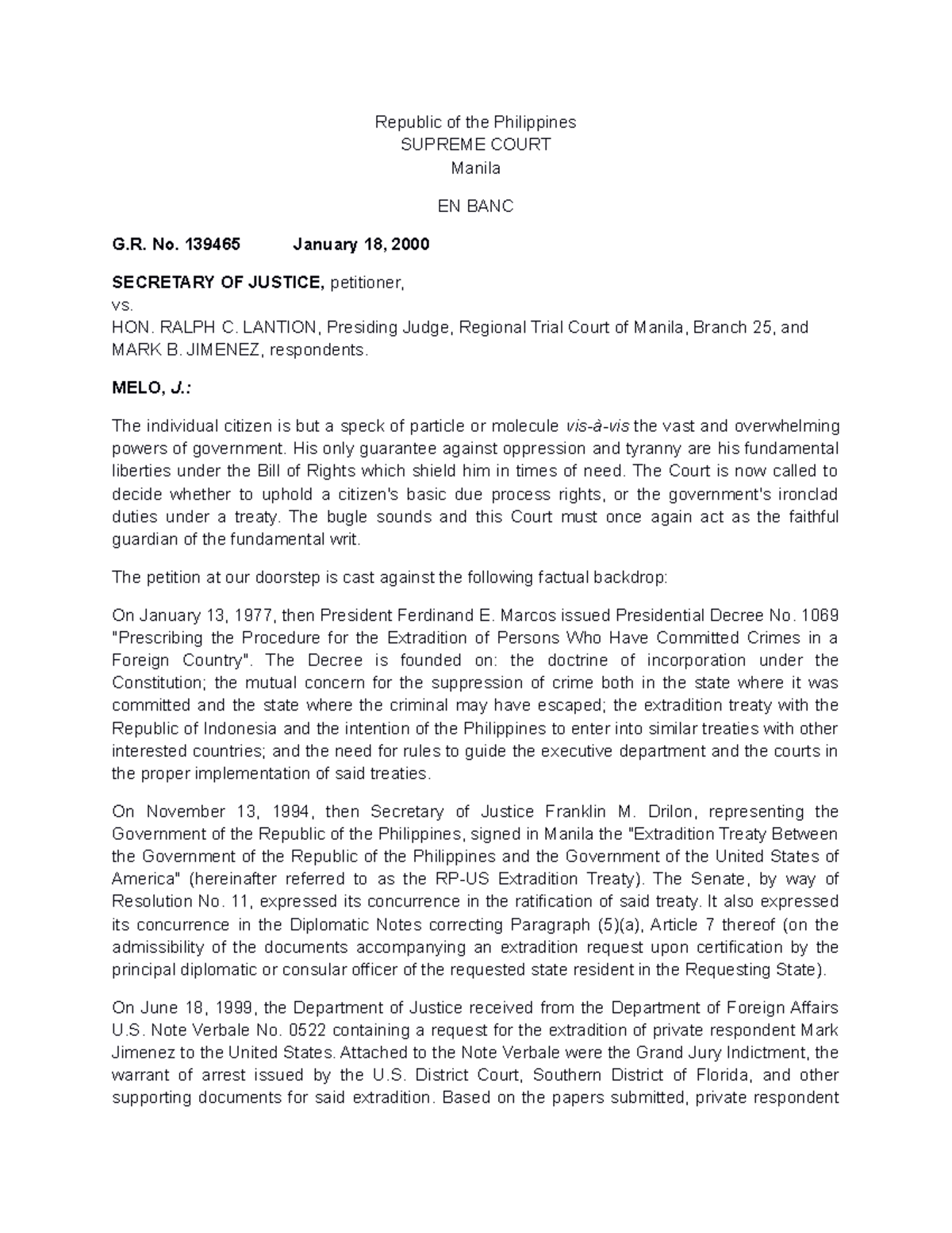 11. Sec of Justice vs. Lantion Case - Republic of the Philippines ...