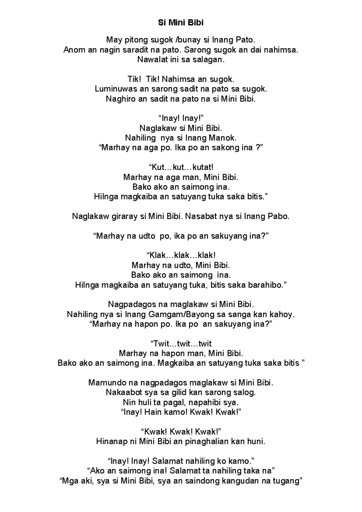 Stoty-Si Mini Bibi Bikol-Versionmimi - Si Mini Bibi May pitong sugok ...