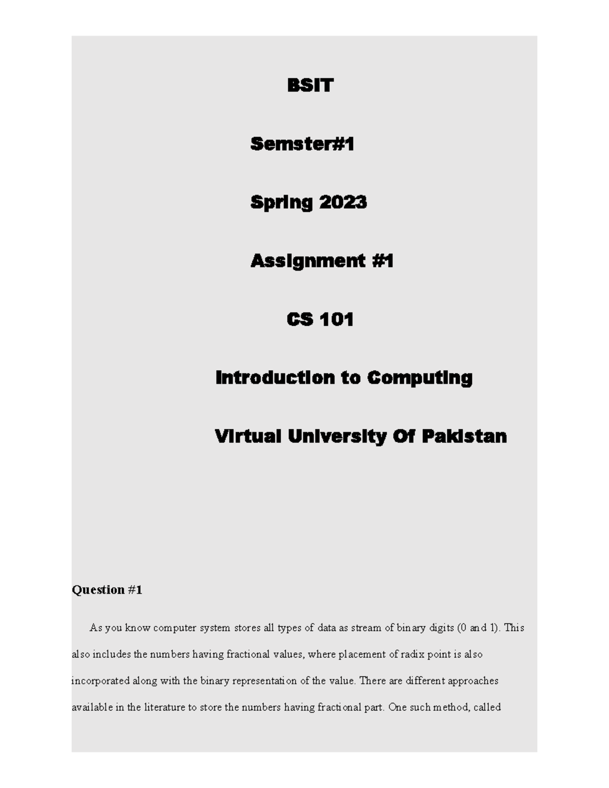Assignment 1 - Required for preparation - BSIT Semster# Spring 2023 ...
