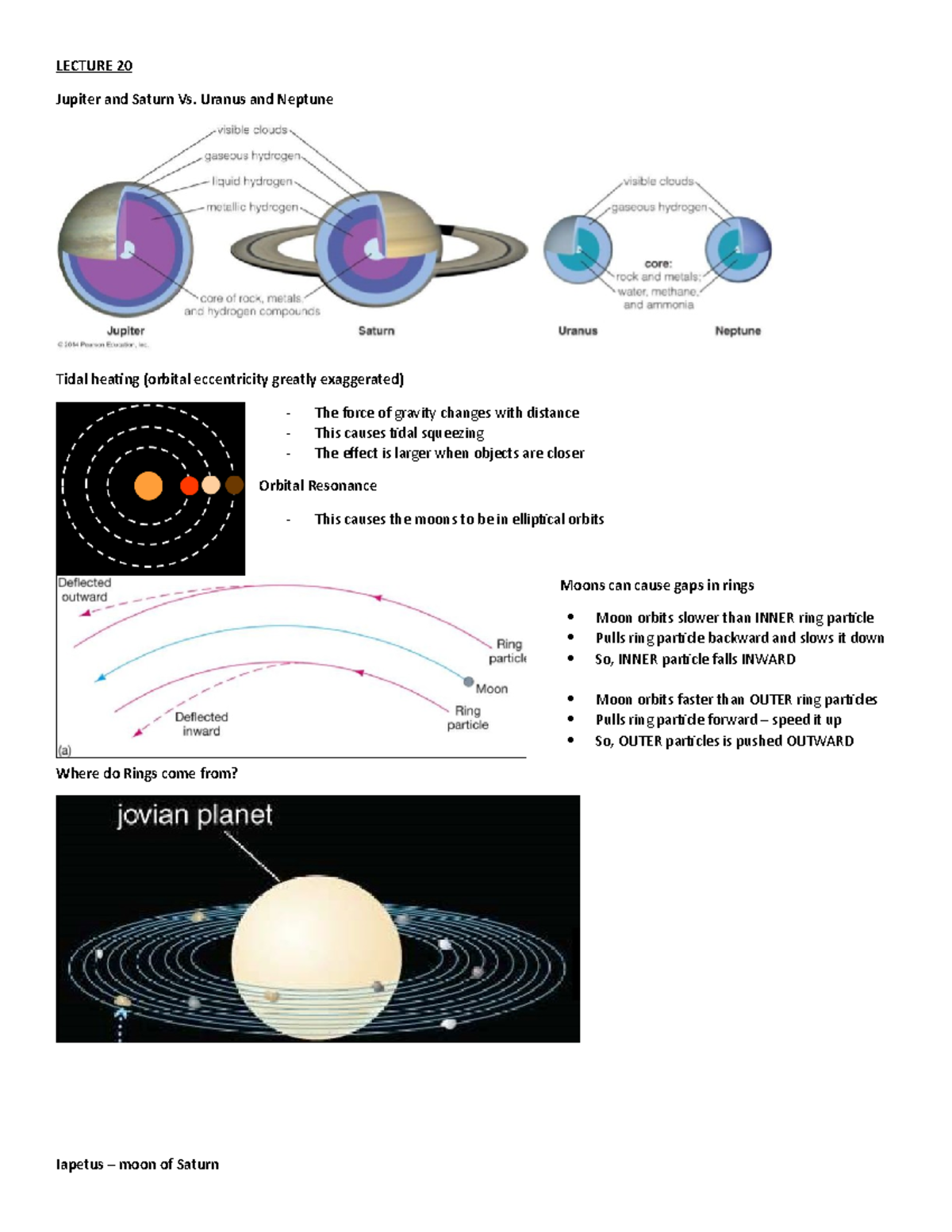 Lecture 20 - LECTURE 20 Jupiter and Saturn Vs. Uranus and Neptune Tidal ...