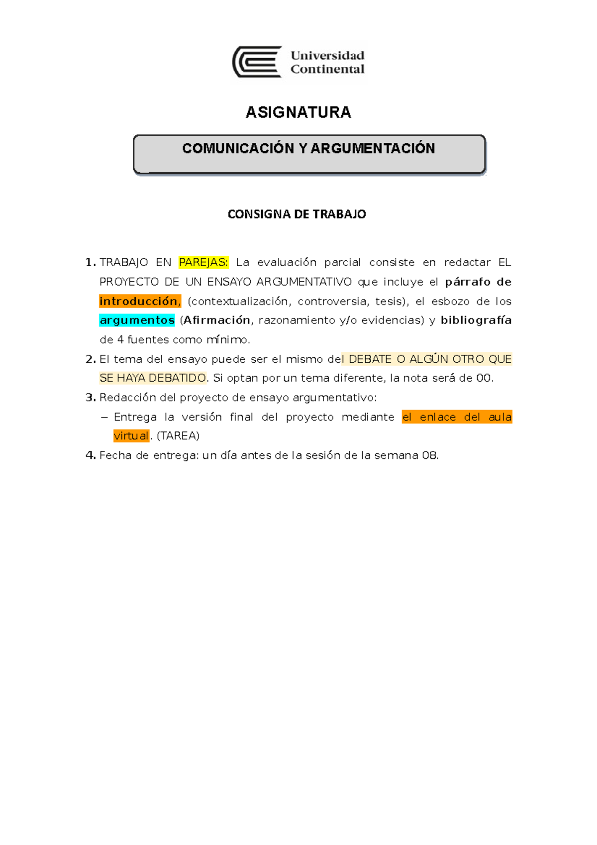 Consigna DE Trabajo - Evaluación Parcial 2023-20 - ASIGNATURA CONSIGNA DE TRABAJO TRABAJO EN ...