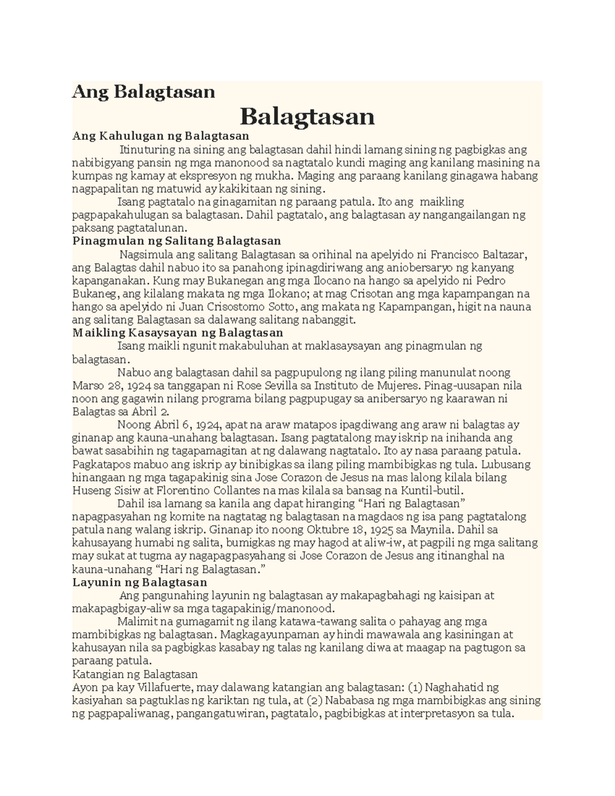 Ang Balagtasan - Lecture notes 1 - Bsed English - TSU - Studocu