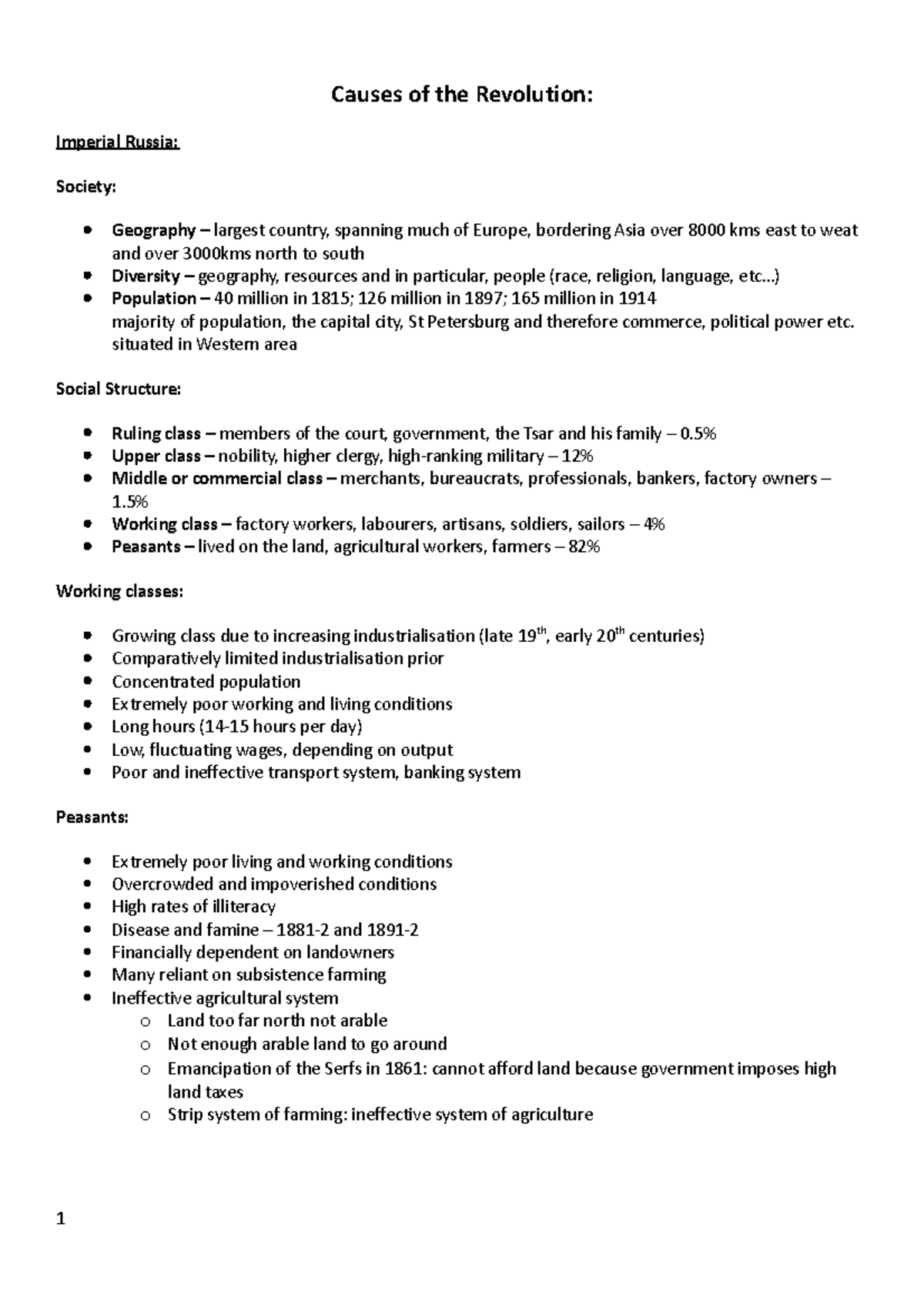 History Unit 3 Notes - Causes of the Revolution: Imperial Russia ...