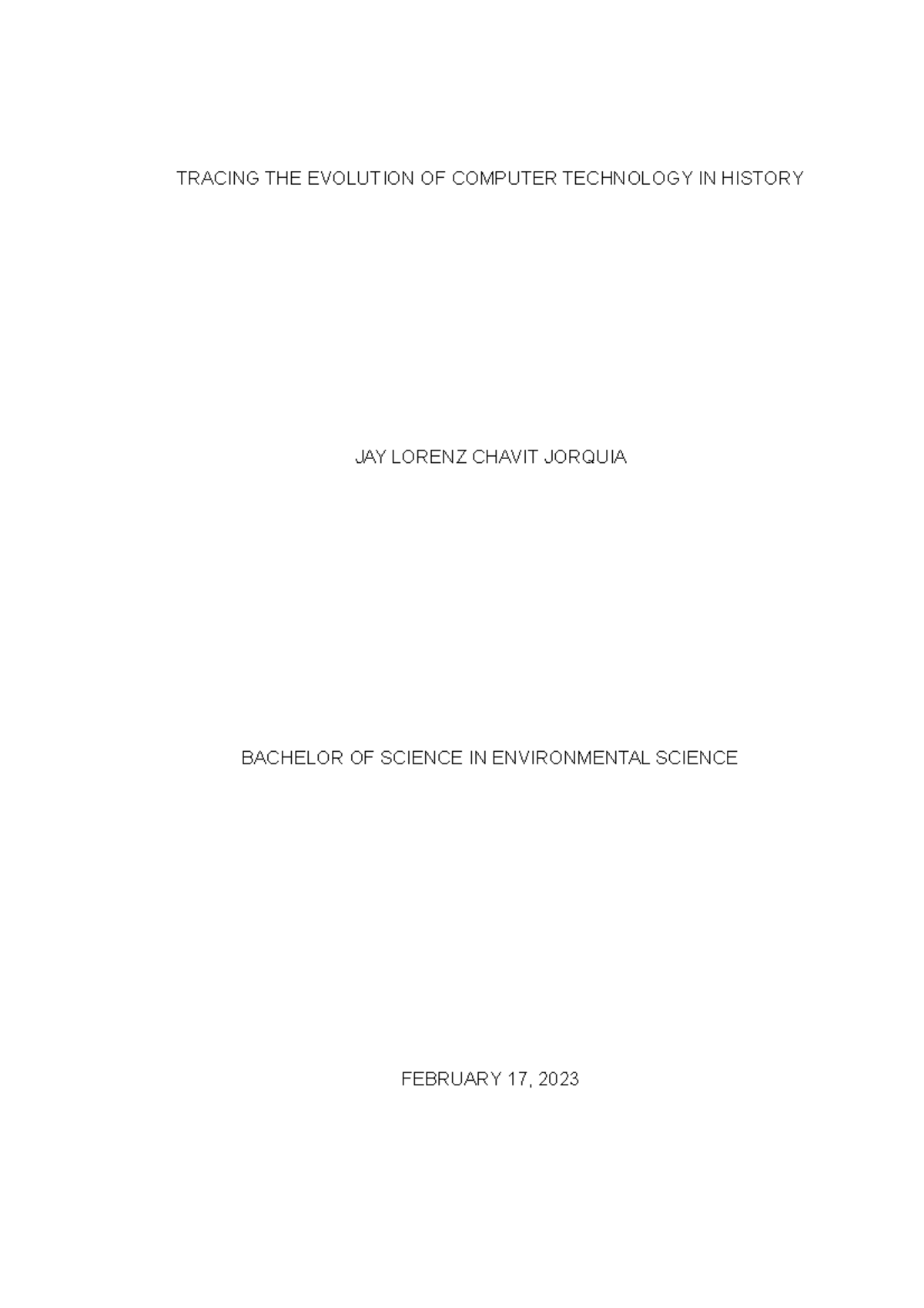 Tracing THE Evolution OF Computer Technology IN History Final - TRACING ...