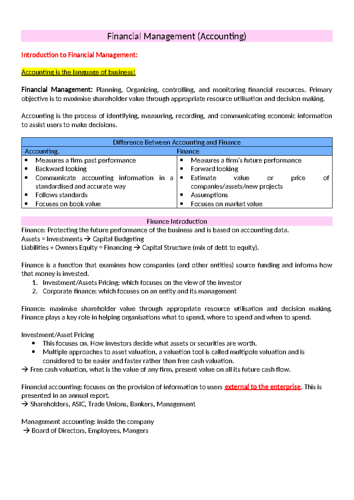 Financial Management - Practice - Financial Management (Accounting ...