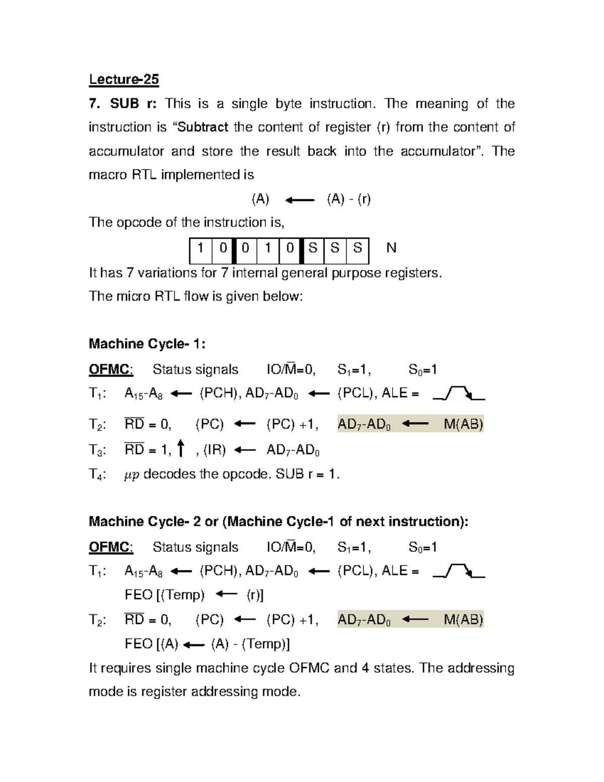 Computer Organization And Microprocessor Architecture Lecture 7 Sub R This Is A Single Byte