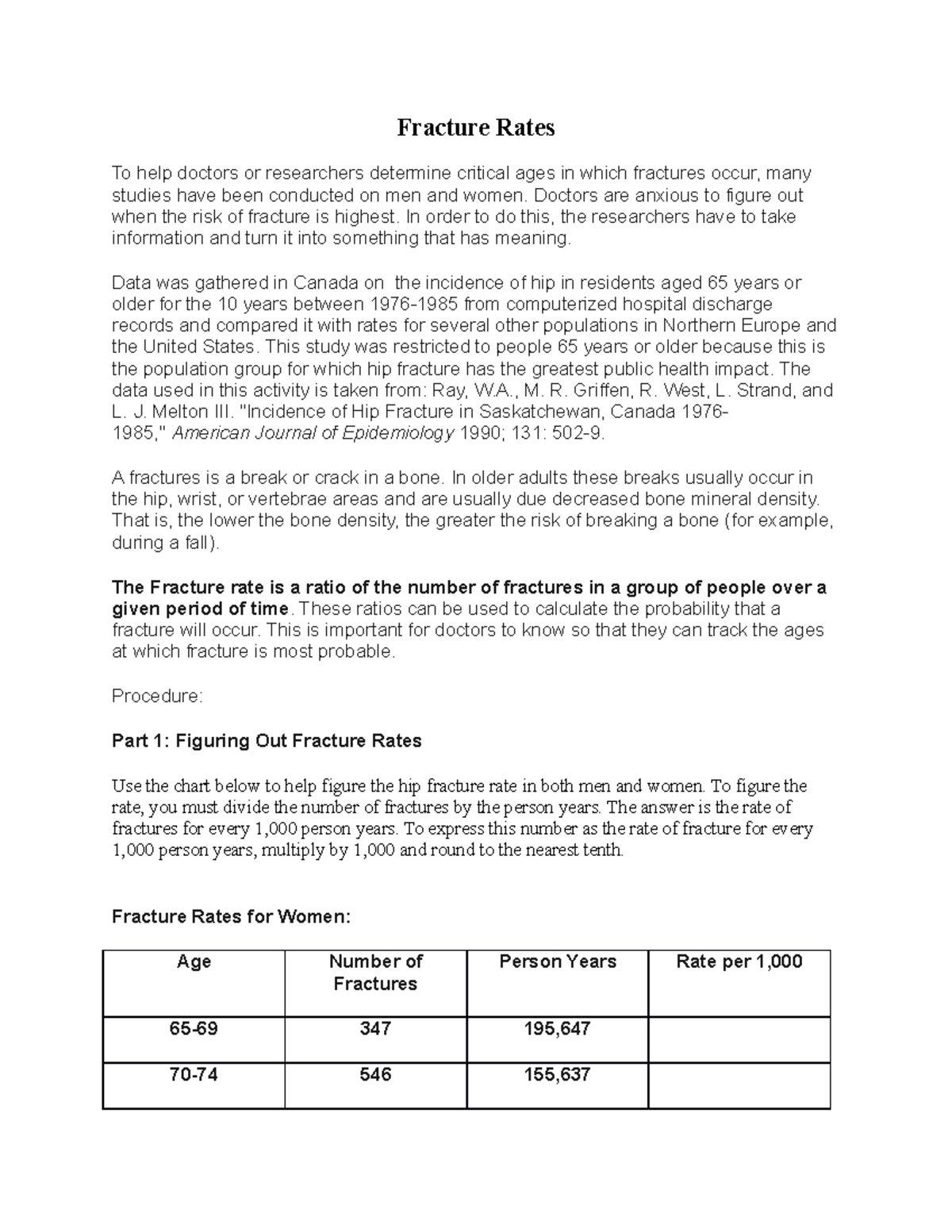 Fracture Rates Lab - lab work - Fracture Rates To help doctors or ...