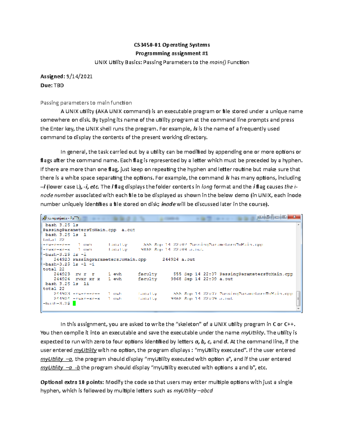 Programming 1 Passing Parameters To Main Function Cs3450 01 Operating Systems Programming 1071
