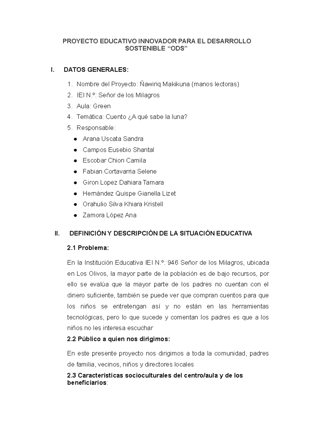 Proyecto Educativo Innovador PARA EL Desarrollo Sostenible - PROYECTO ...