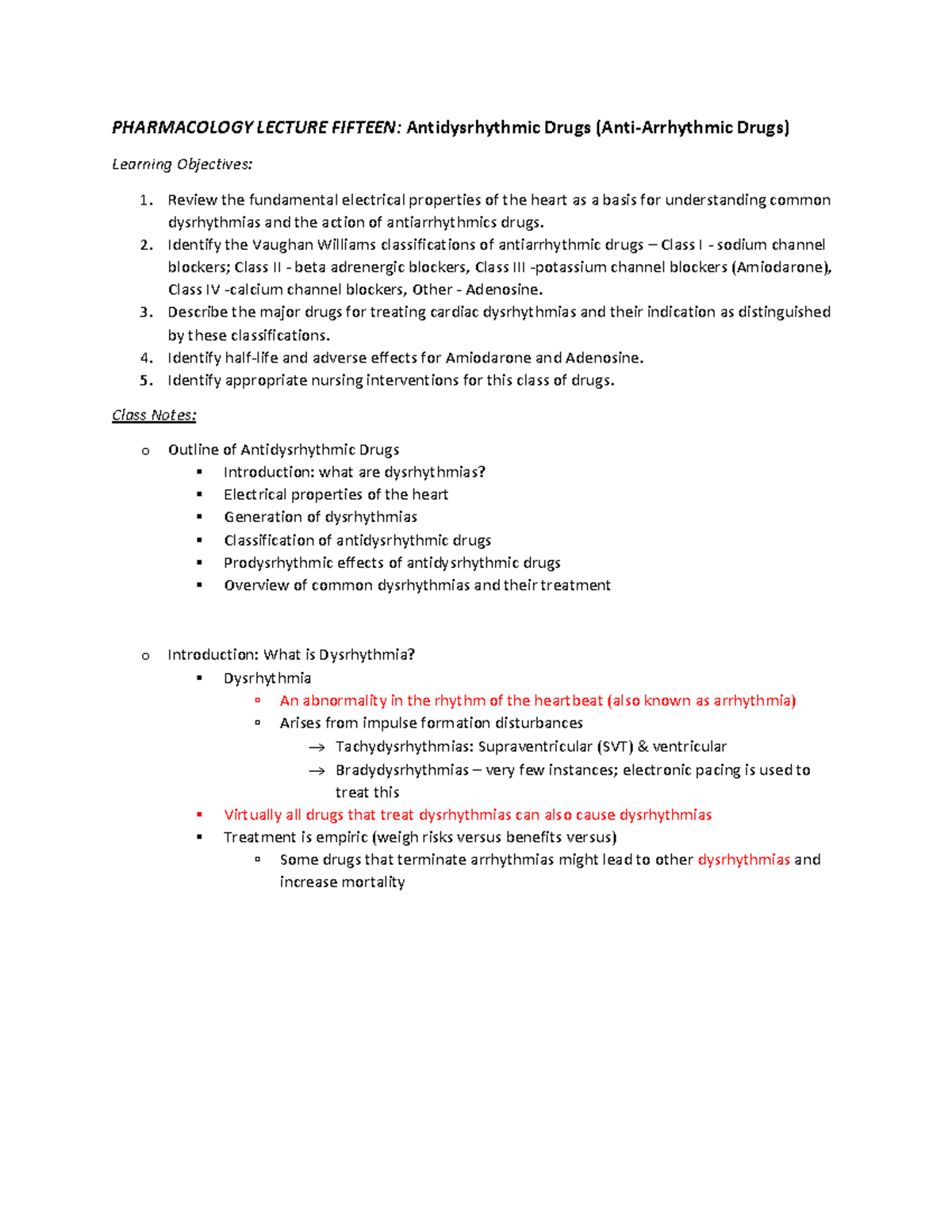 Pharm Lecture 15 - Antidysrhythmic Drugs (Anti-Arrhythmic Drugs ...