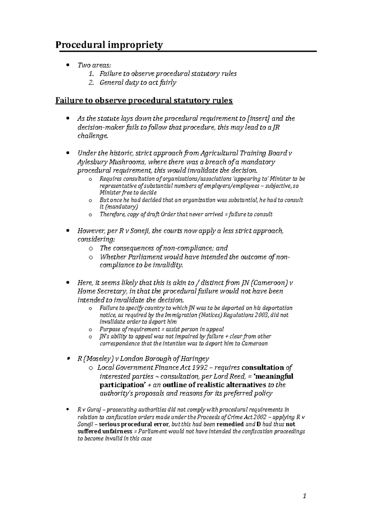 14 JR ÔÇô┬á Procedural Impropriety - 1 Procedural impropriety Two areas ...