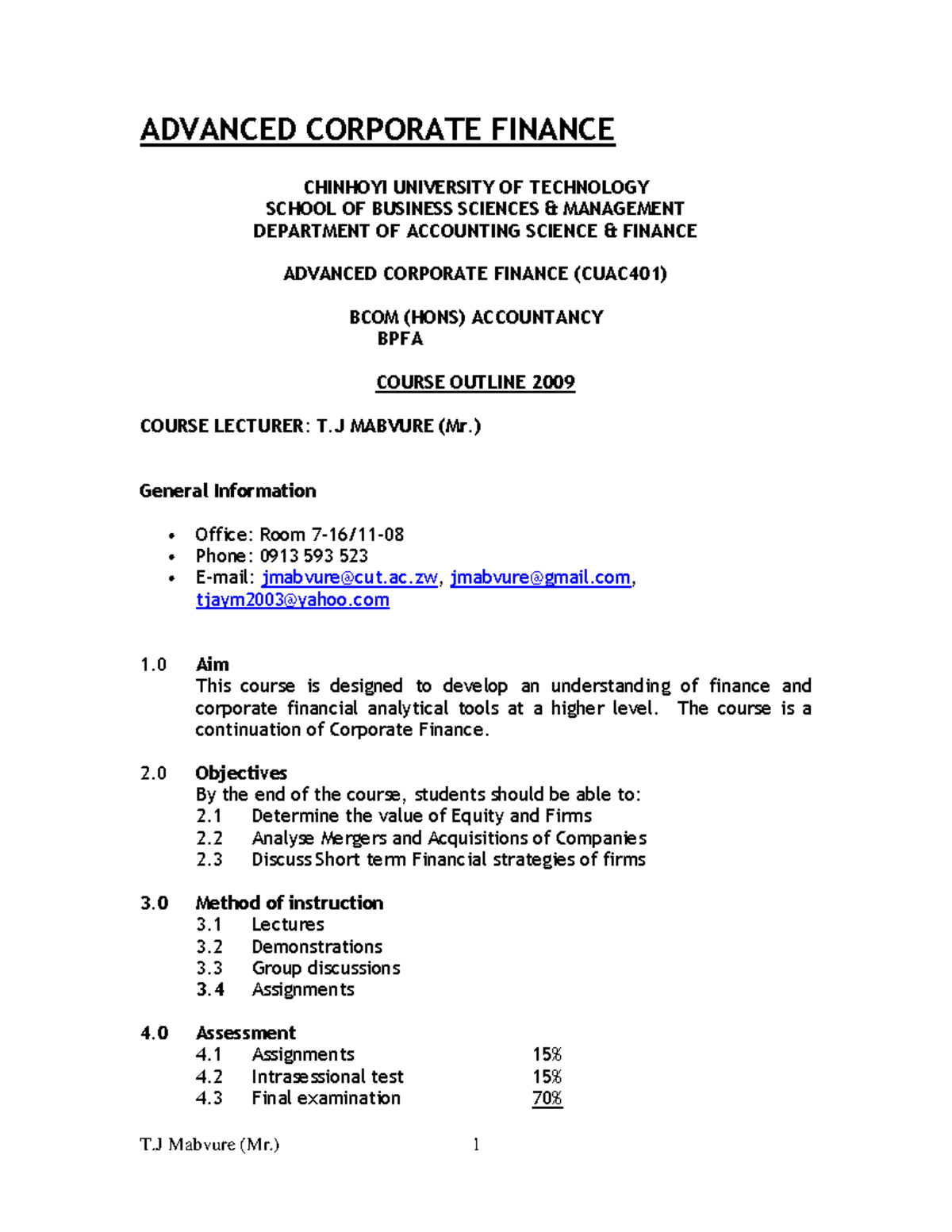 Advanced Corporate Finance Module-student edition - ADVANCED CORPORATE ...