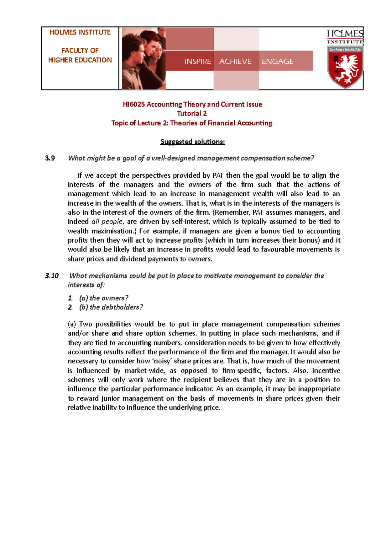 Solutions Tutorial 2 Theories of Financial Accounting - HOLMES ...