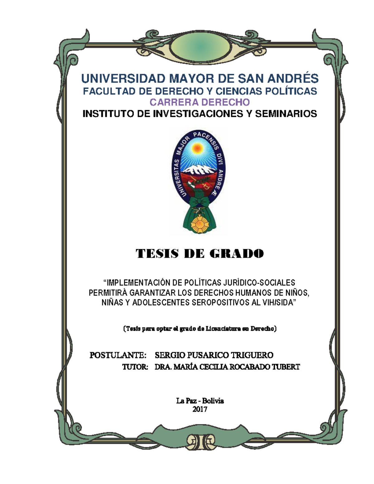 Tesis de vih sida umsa - estudiante - UNIVERSIDAD MAYOR DE SAN ANDRÉS ...