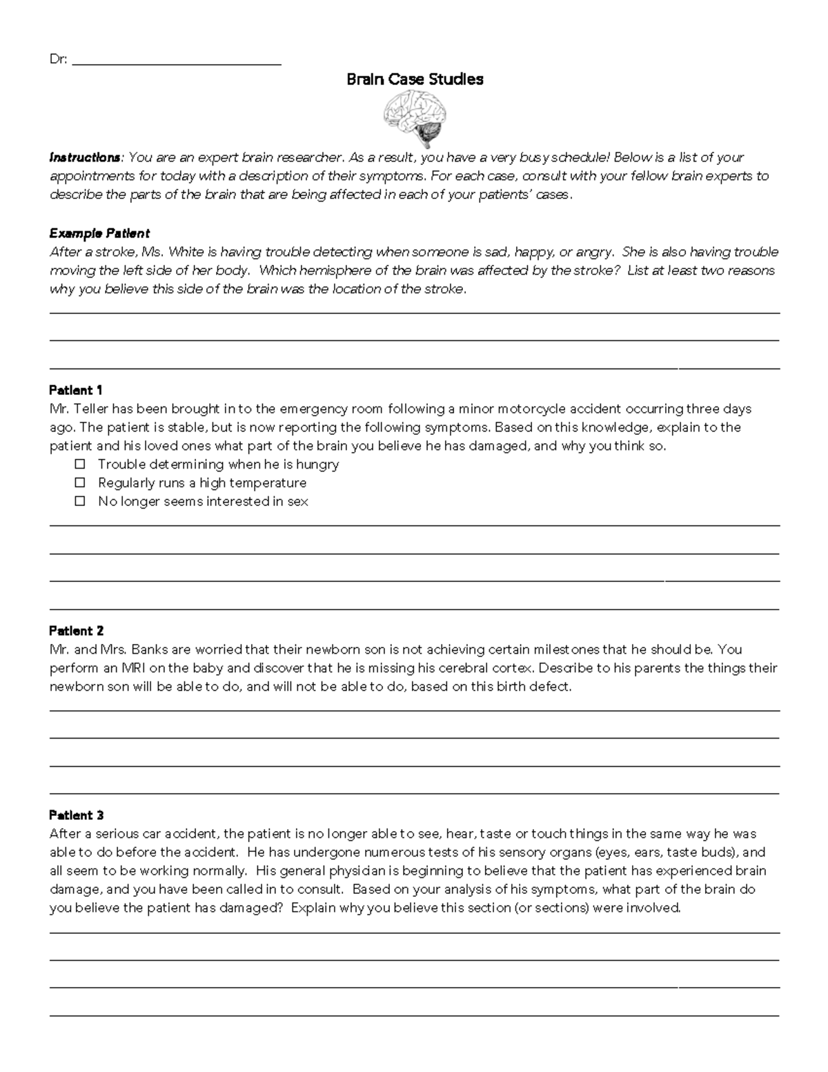 Brain Damage Case Studies-1 - Dr: _______________________________ Brain ...