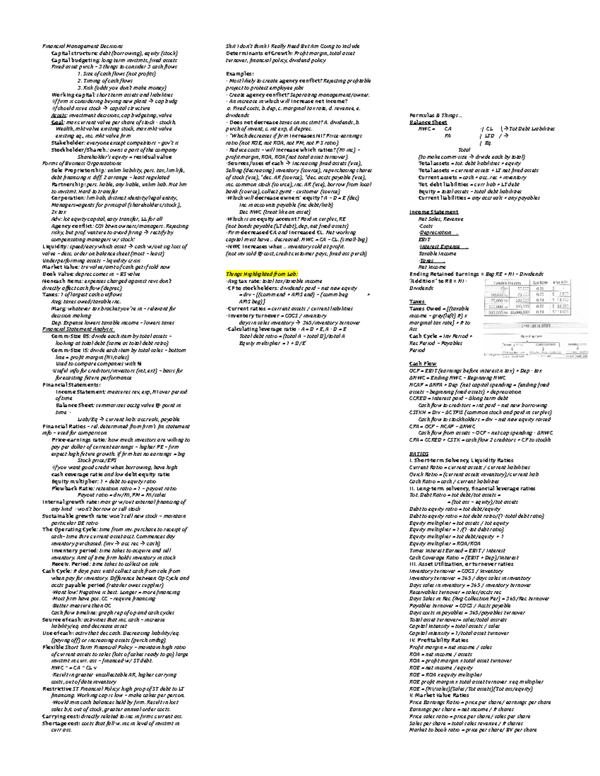 Cheat Sheet BA323 Exam 1 - Financial Management Decisions Capital ...