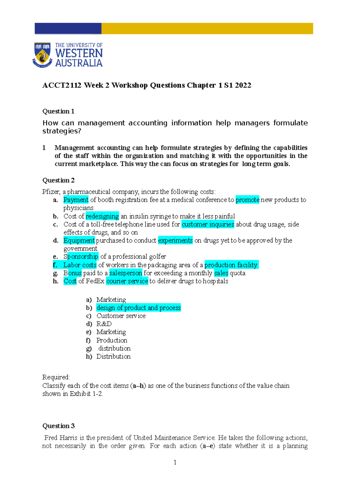 Week 2 tutorial qns - lecture notes - ACCT2112 Week 2 Workshop ...