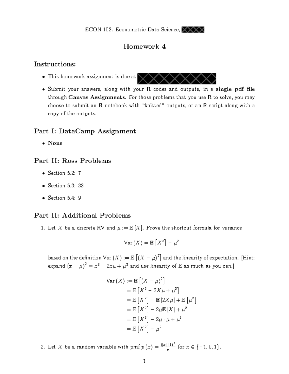 HW04 Solution - ECON 103: Econometric Data Science, Homework 4 Instructions: This homework - Studocu