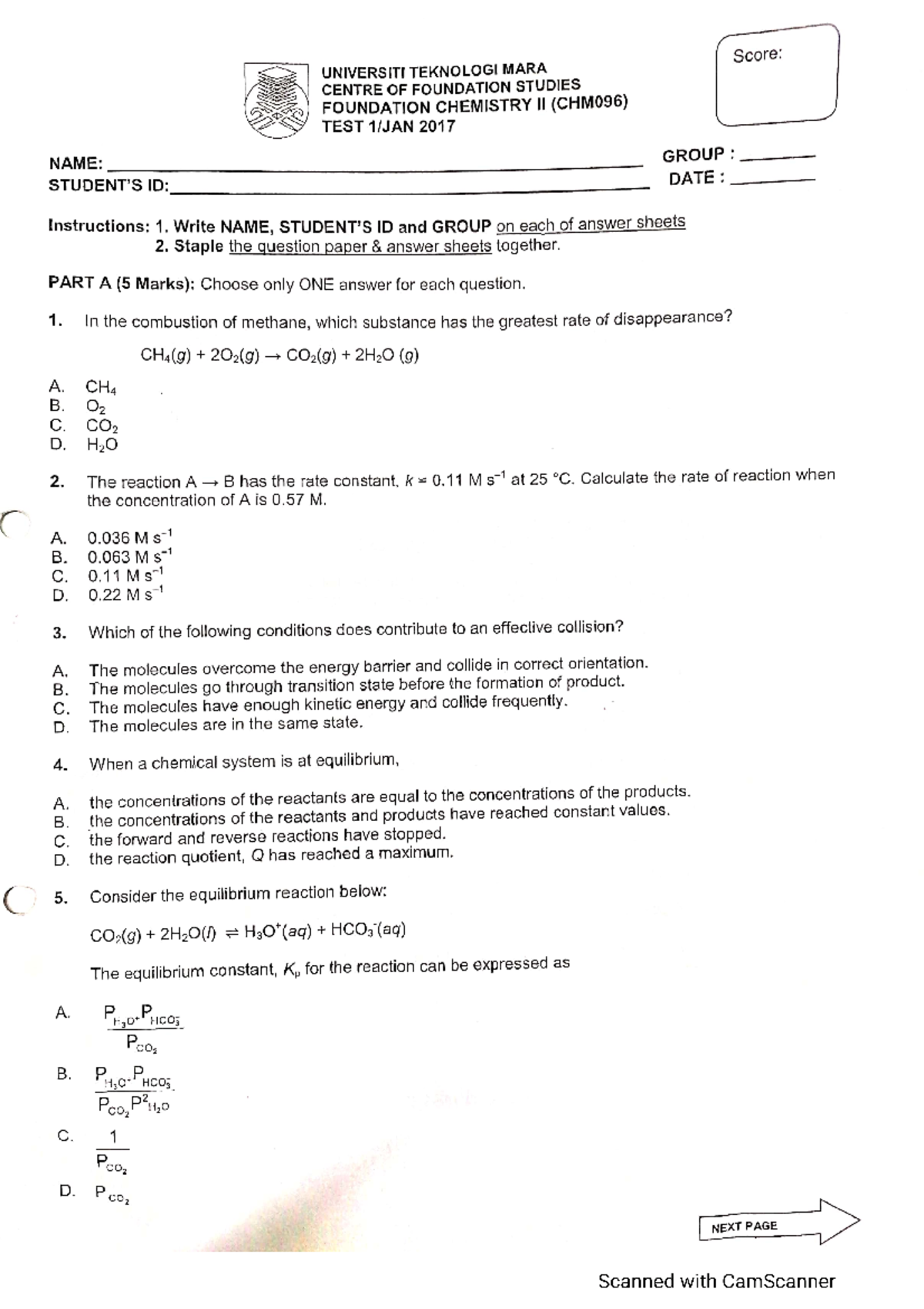 CHM096 TEST1 JAN2017 - some exercises for the chemistry test ...