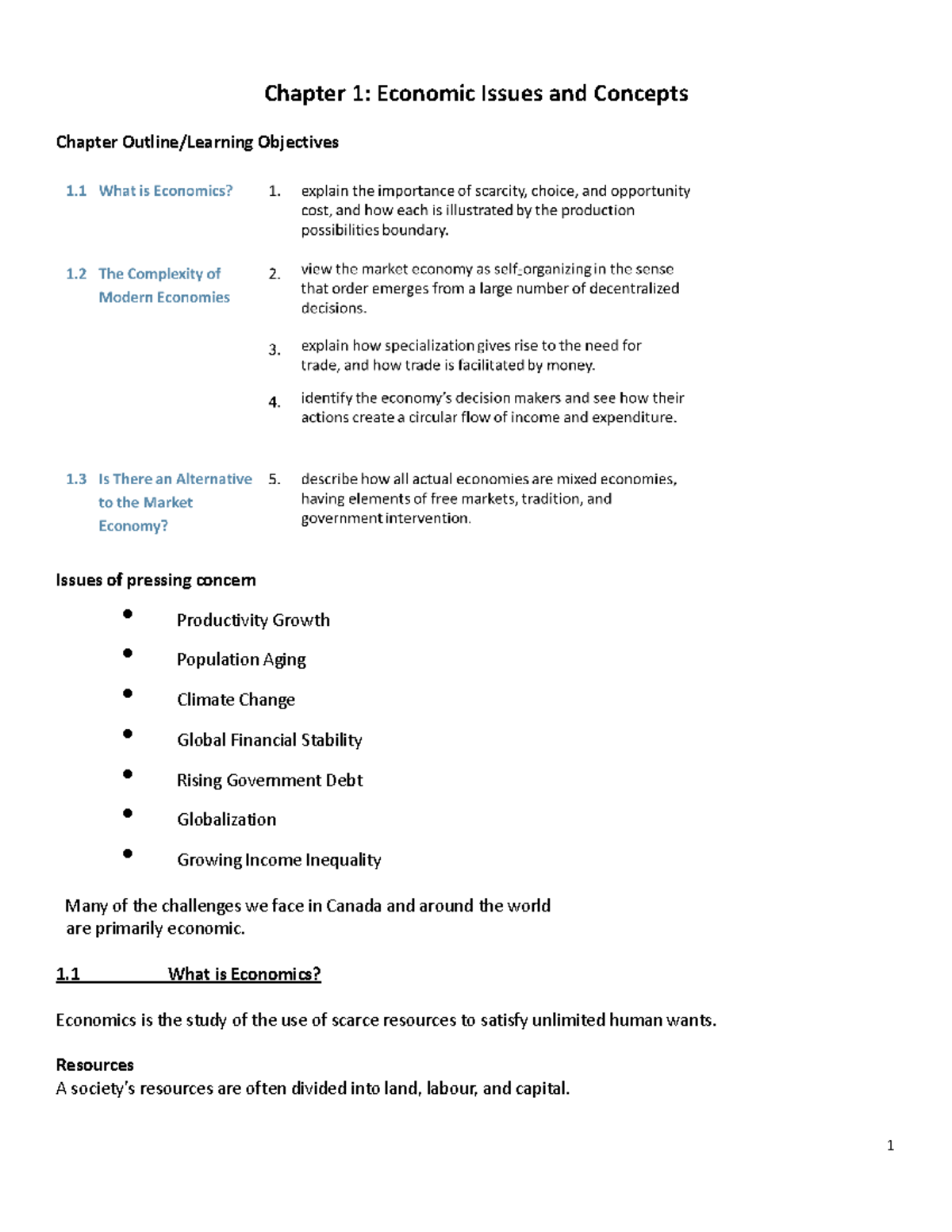 Chapter 1 - summarized notes - Chapter 1: Economic Issues and Concepts ...