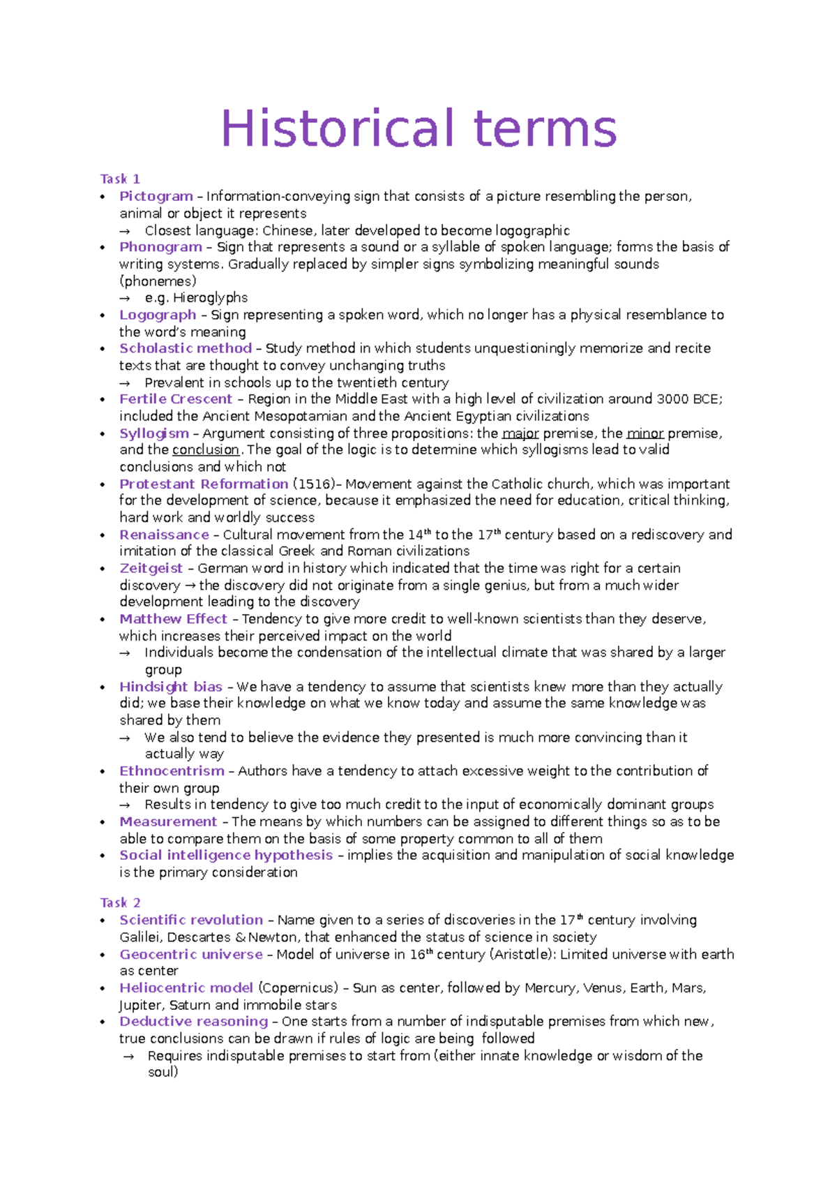 Historical terms summary - Historical terms Task 1 Pictogram ...