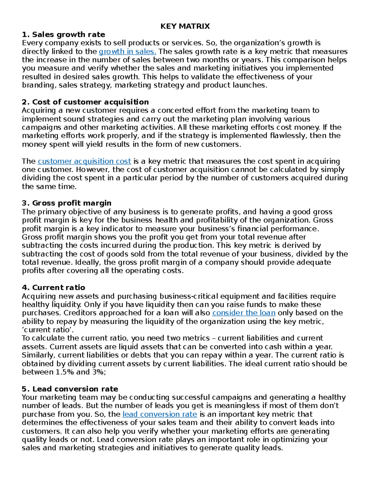 Business-PLAN KEY- Matrix - KEY MATRIX Sales growth rate Every company ...