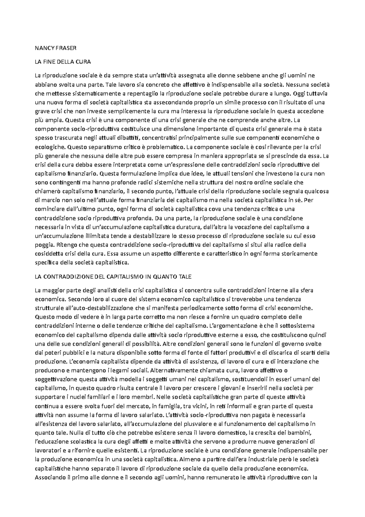 LA FINE Della CURA Nancy Fraser [506] - NANCY FRASER LA FINE DELLA CURA ...