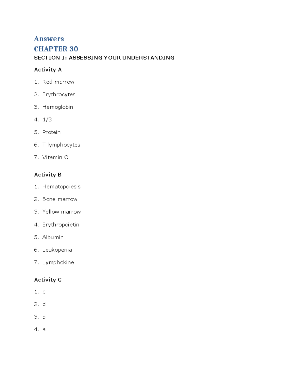 AWQ Chapter 30 - Med Surg Practice - Answers CHAPTER 30 SECTION I ...