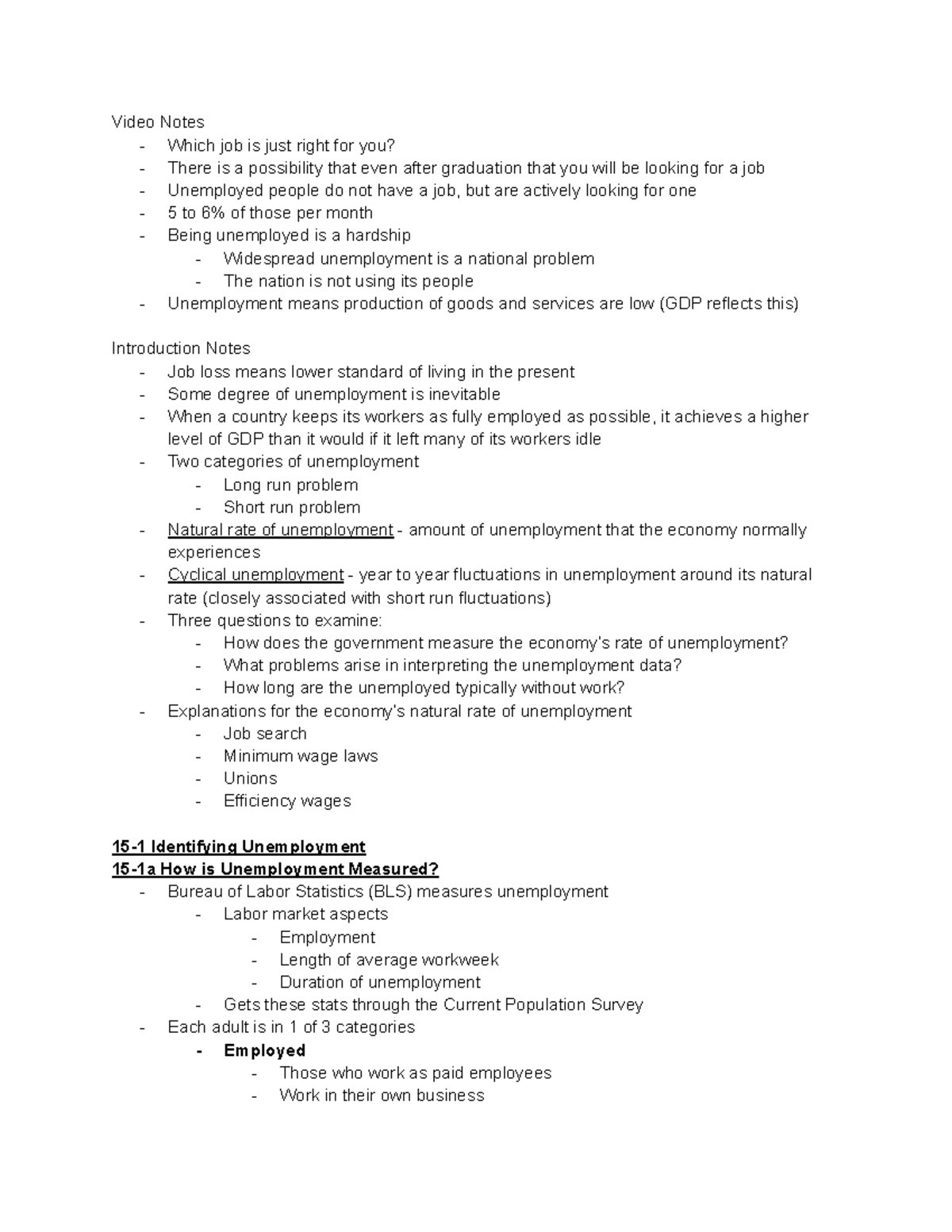 Chapter 15 Macroeconomics Textbook Notes - Video Notes - Which job is ...