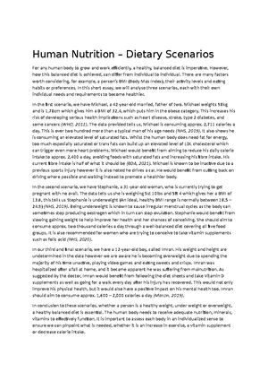 Unit 9 - Human Nutrition Case Studies Scenarios (Essay) - Case Studies ...