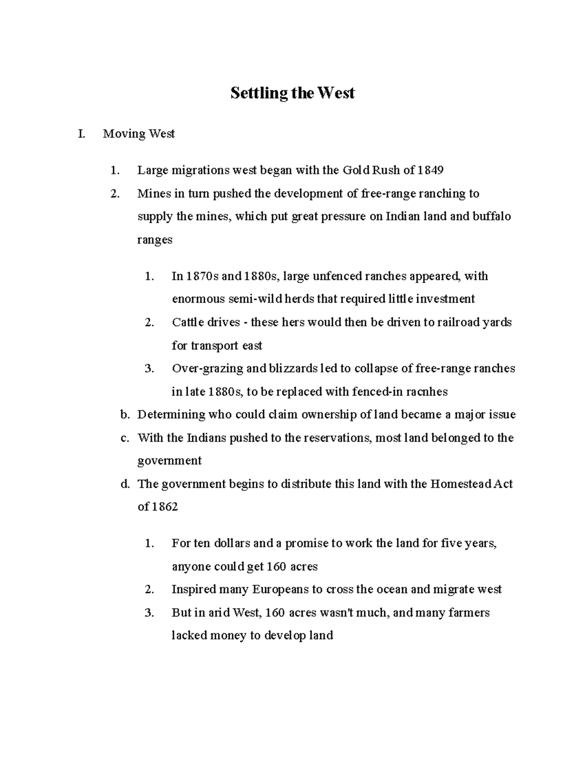 Settling the West - An examination of the United States after the Civil ...